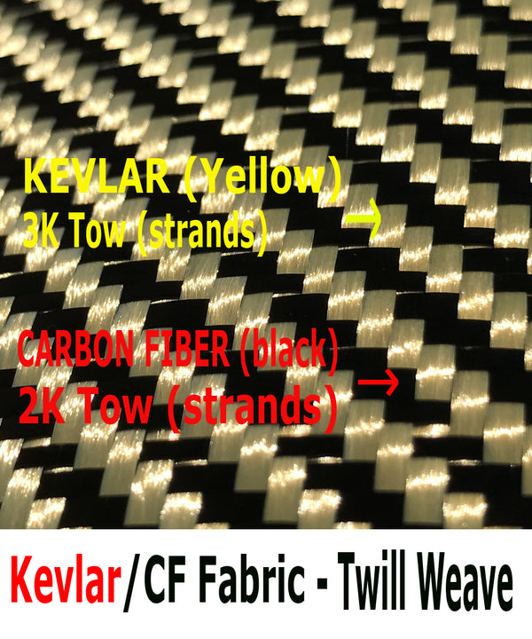 KEVLAR ARAMID Fabric - 4 in x 5 ft - Ylw/Blk Twill - 240g/m2 - 3K TOW ...